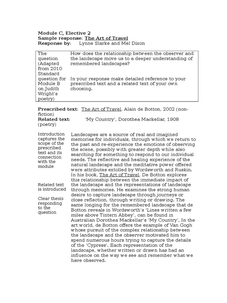 Module C, Elective 2 Sample Response: The Art of Travel Response by | PDF | Landscape | Paintings