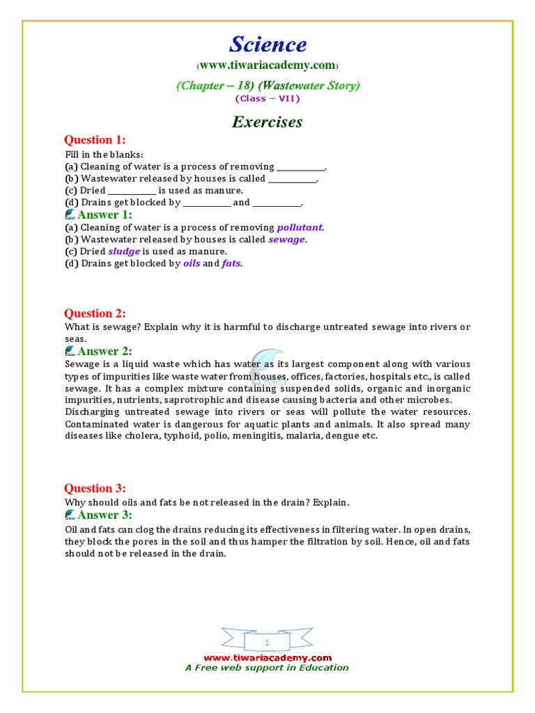 7 Science NCERT Solutions Chapter 18 | PDF | Sewage Treatment | Sanitation