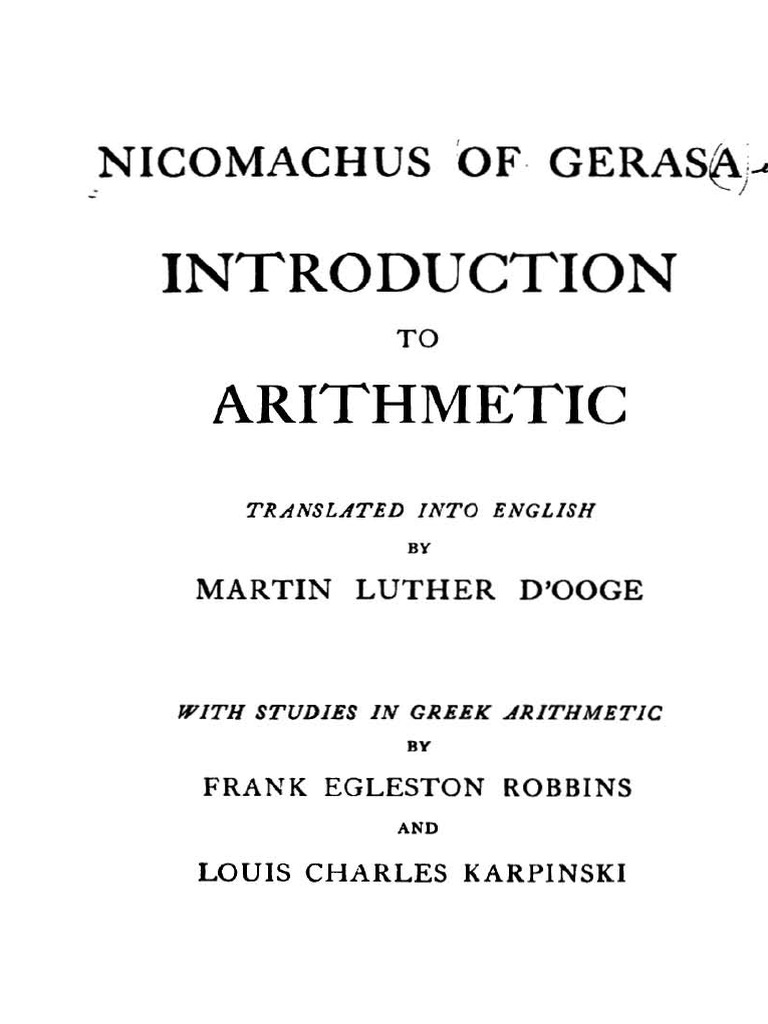Introduction To Arithmetic (Nicomachus of Gerasa) | PDF | Teaching Mathematics | Science