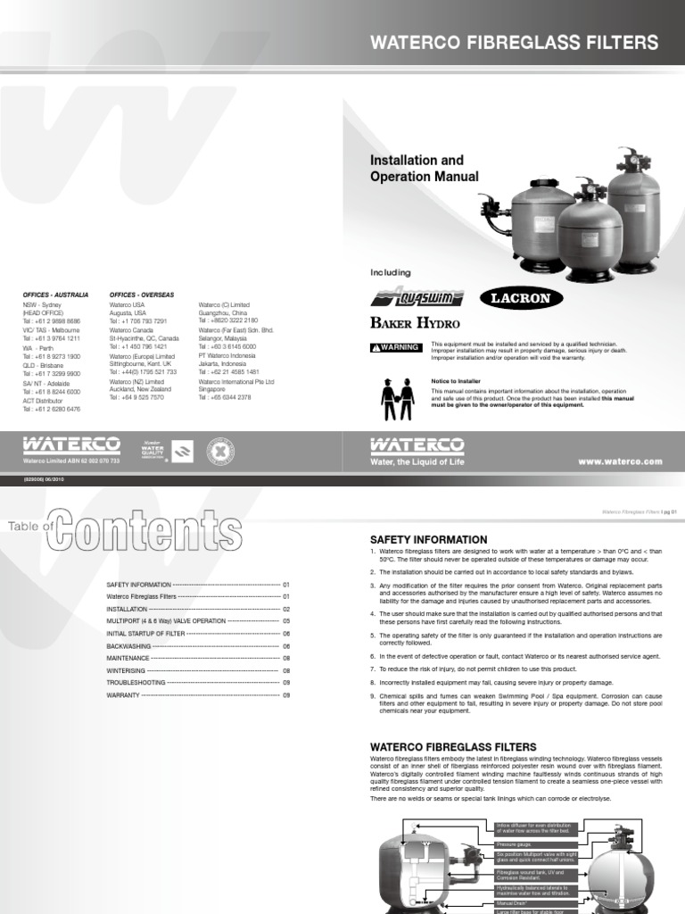 Waterco s600 SF Manual | PDF | Valve | Filtration