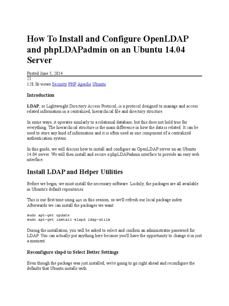How To Install and Configure OpenLDAP and PhpLDAPadmin On An Ubuntu 14 | PDF | Transport Layer ...