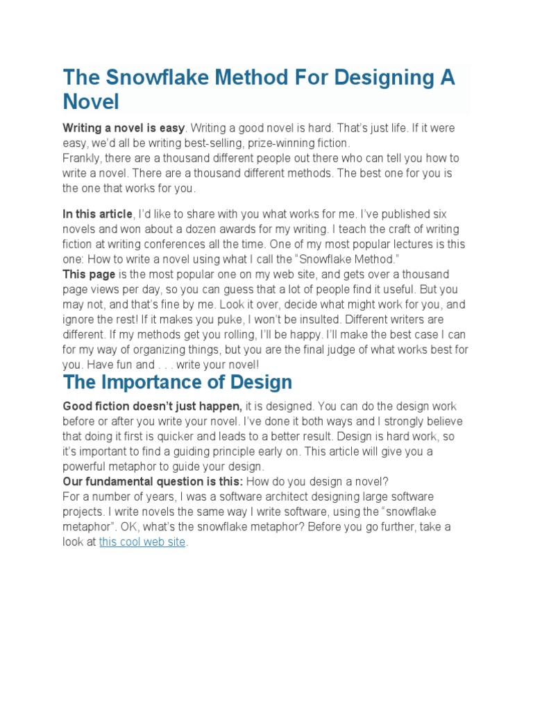 The Snowflake Method For Designing A Novel | PDF | Plot (Narrative)