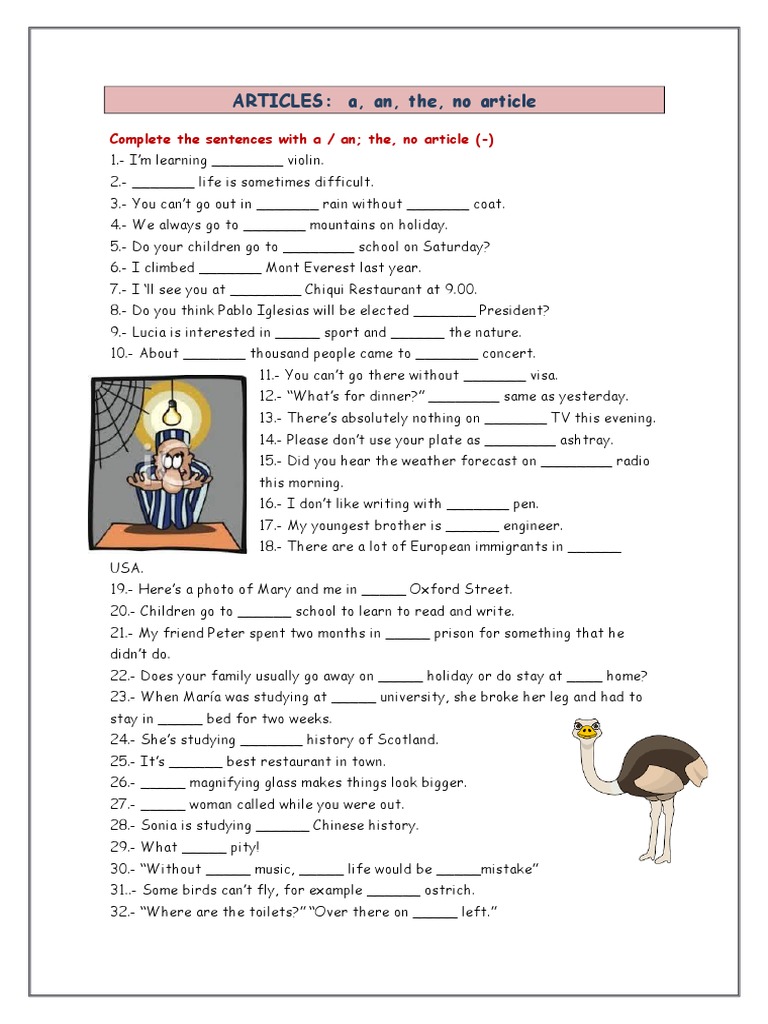 A / AN , THE, NO ARTICLE ( 2)