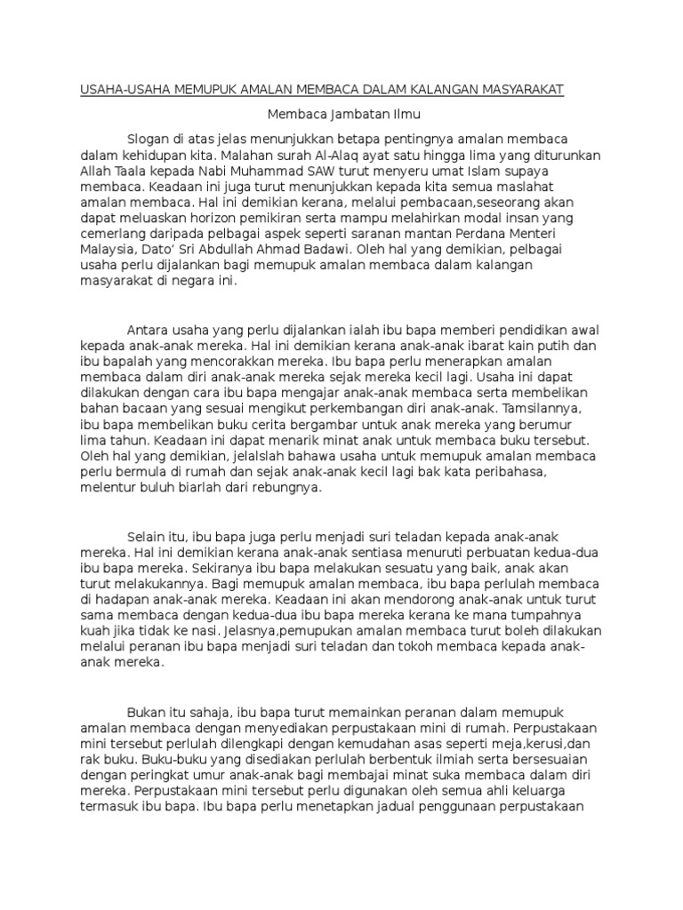 Usaha Memupuk Amalan Membaca Pdf