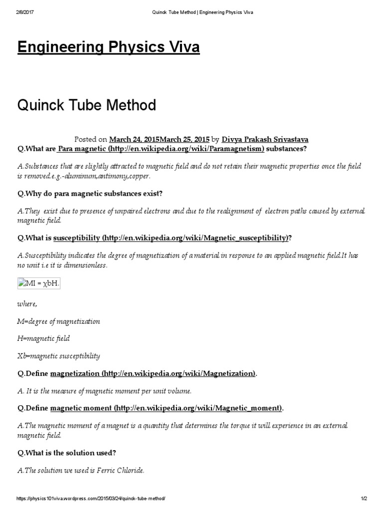 Quinck Tube Method - Engineering Physics Viva | PDF | Magnetism ...