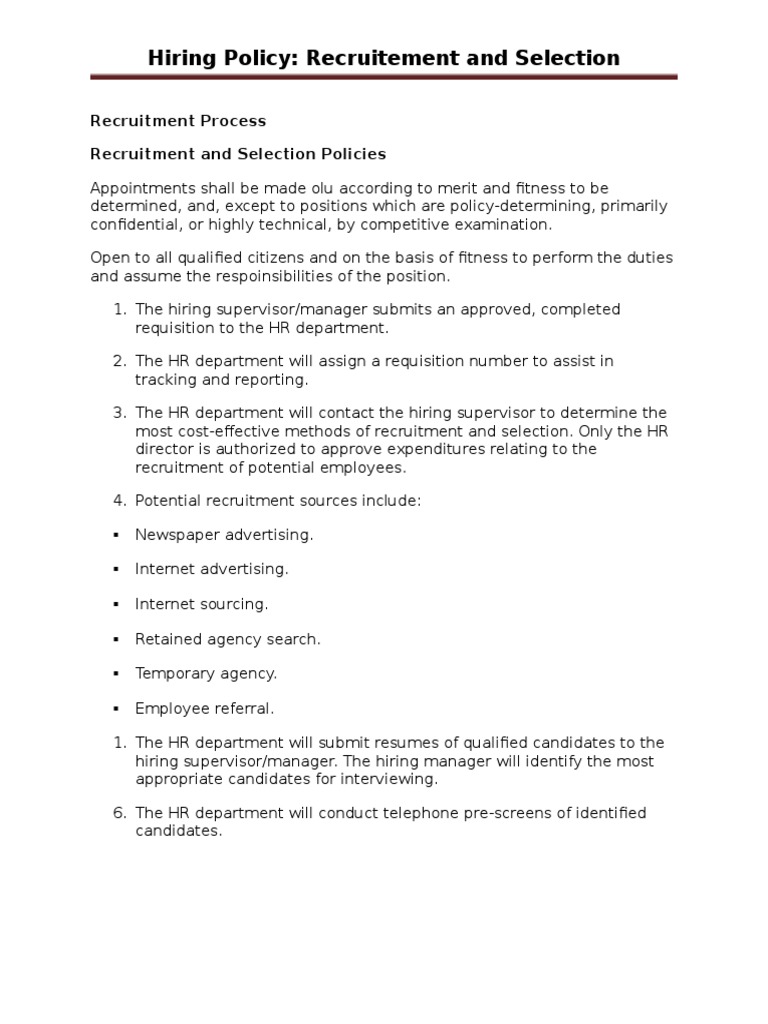 Hiring Policy: Recruitement and Selection | Download Free PDF ...