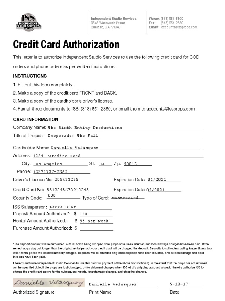 Credit Card Authorization Form for ISS | PDF | Credit Card | Financial ...