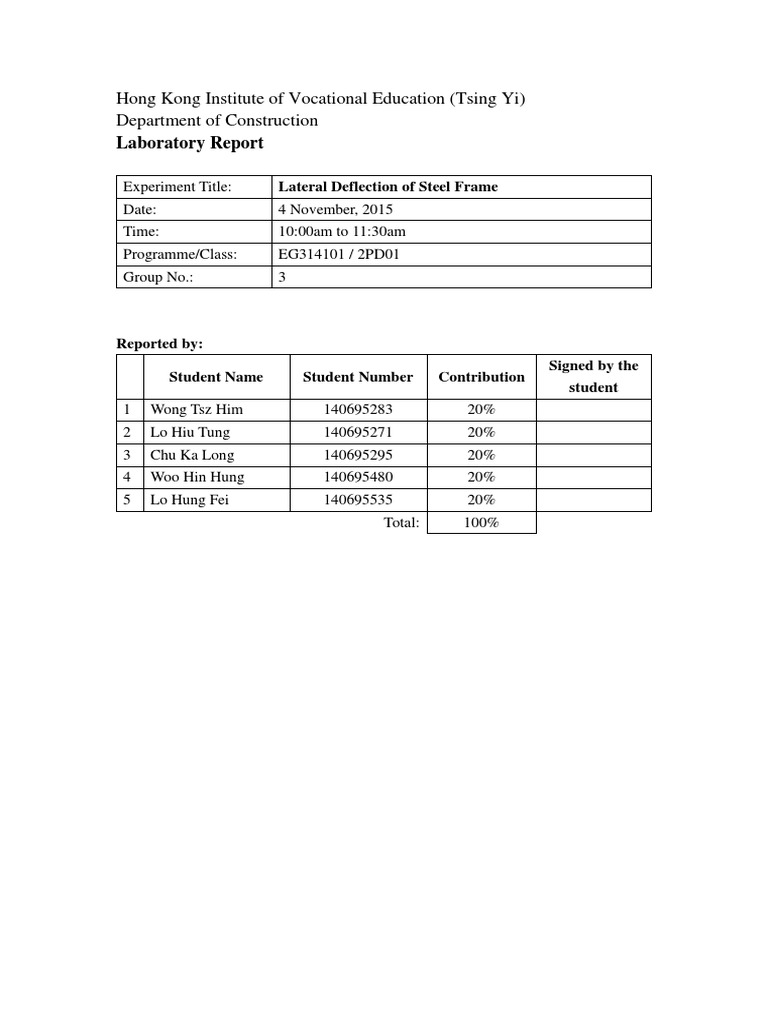 Lateral Deflection of Steel Frame | PDF | Experiment | Strength Of ...