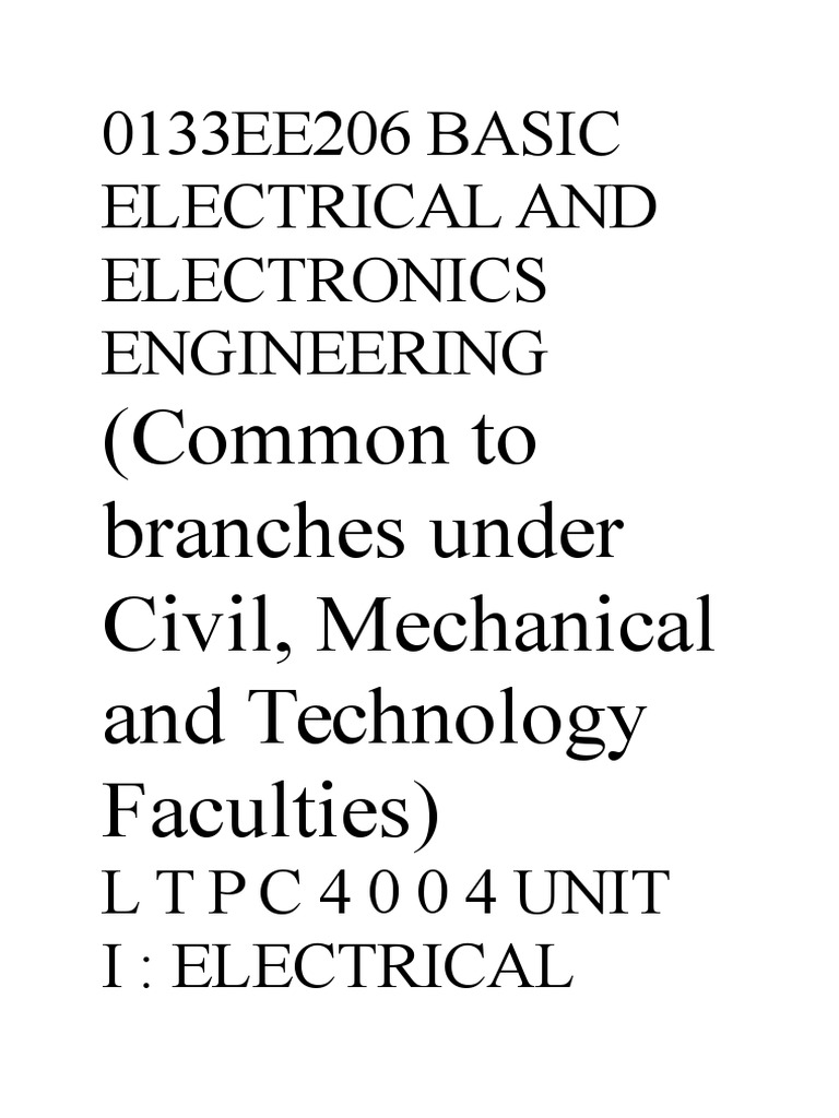 Introduction to Basic Electrical and Electronics Engineering Concepts ...