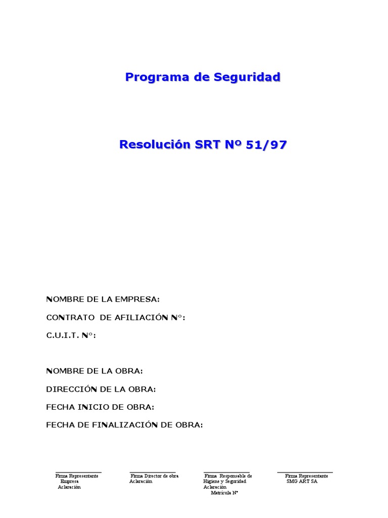 Resolucion SRT 051-97-Programa Seguridad PDF | PDF | Science | Tecnología (general)