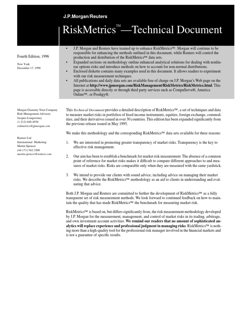 JP Morgan's RiskMetrics (Market Risk) PDF | PDF | Value At Risk | Swap ...