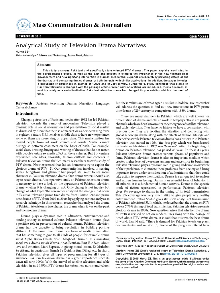 Analytical Study of Television Drama Narratives | PDF | Pakistan | Mass ...