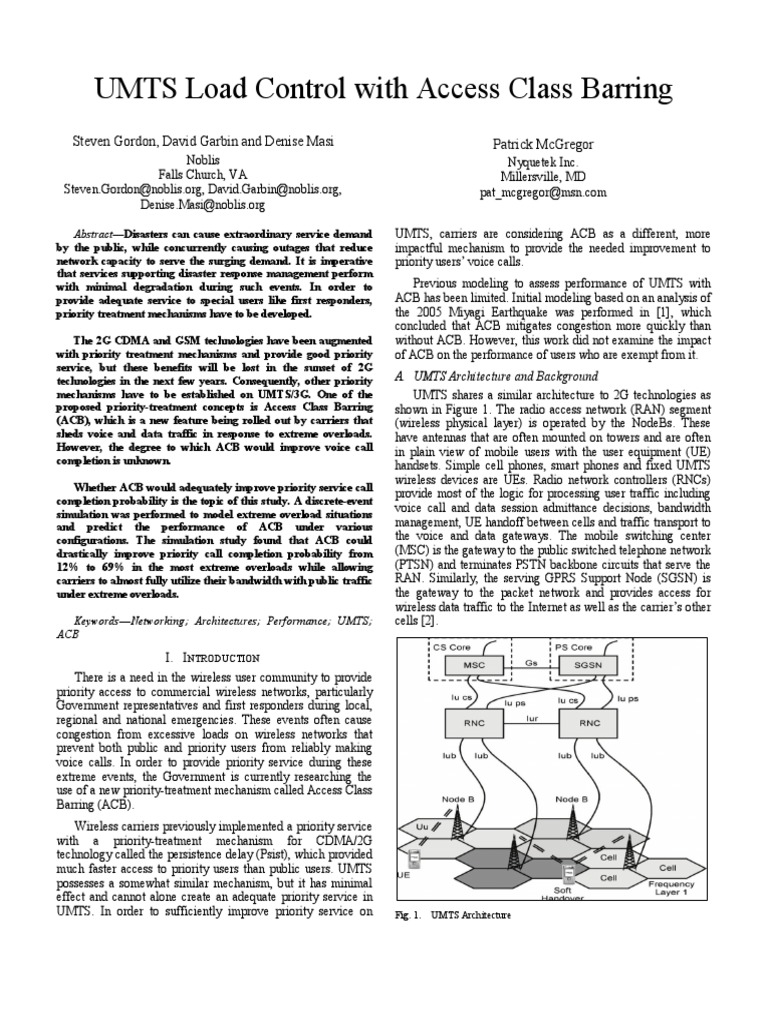 UMTS Load Control With Access Class Barring | Download Free PDF | Computer Network | Wireless ...