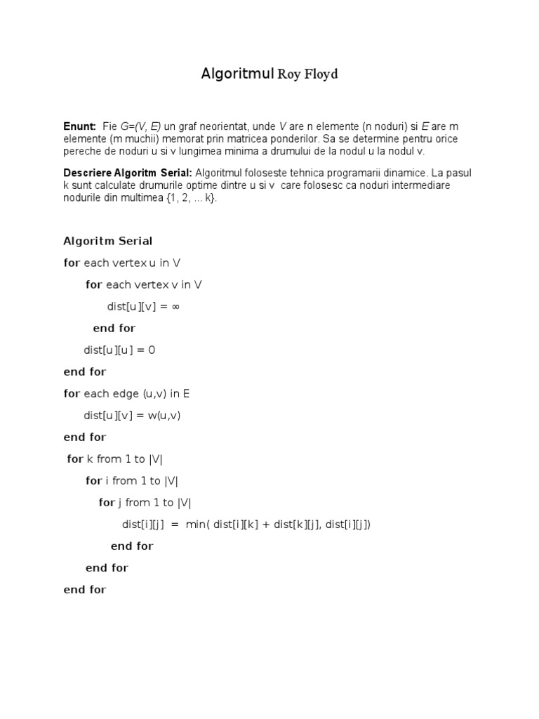 Algoritmul Roy Floyd | PDF