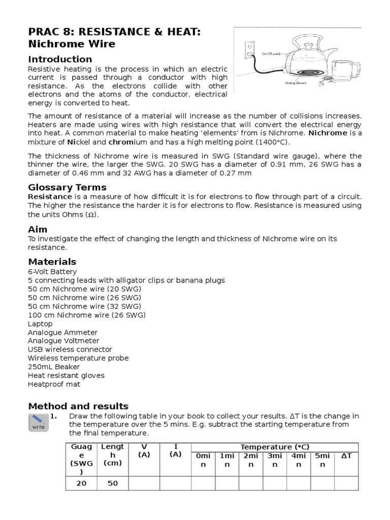 Nichrome Wire Resistance Experiment | PDF | Electrical Conductor ...