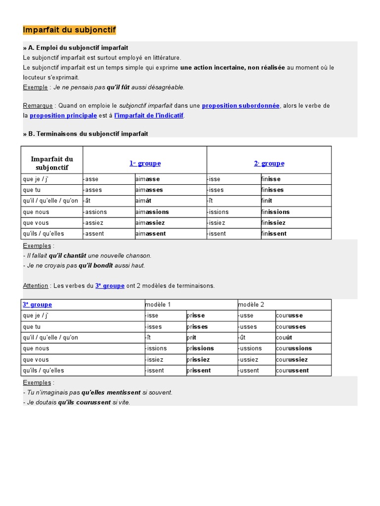 Imparfait Du Subjonctif | Clause | Langues en Europe