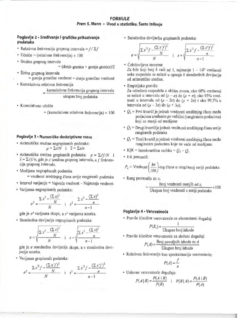 Formule I Statisticke Tablice PDF | PDF