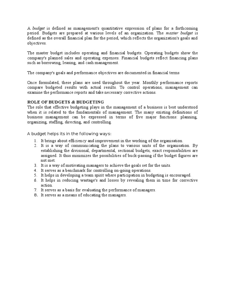 Importance of Budgeting in Management | PDF