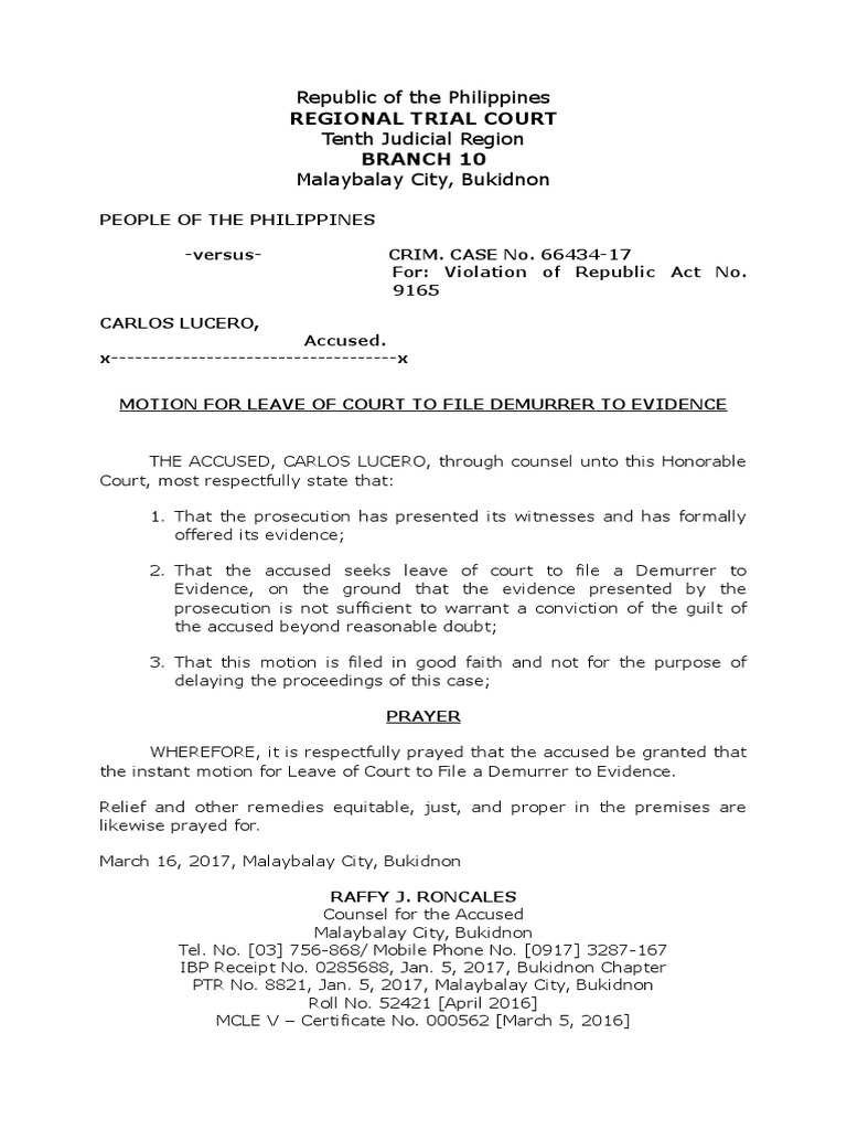 Motion For Leave | PDF | Demurrer | Prosecutor