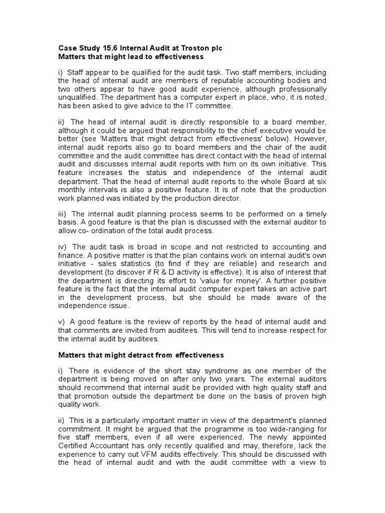 Case Study 15.6 | Internal Audit | Audit Committee