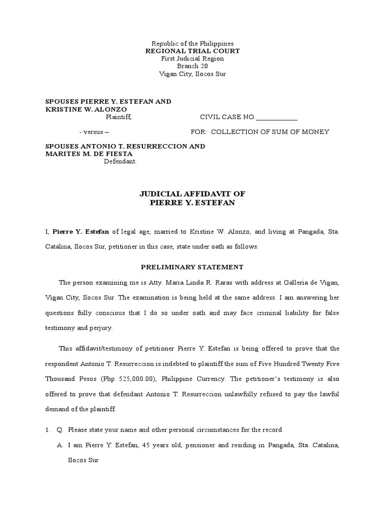 Judicial Affidavit Collection of Sum of Money | PDF | Cheque | Notary ...