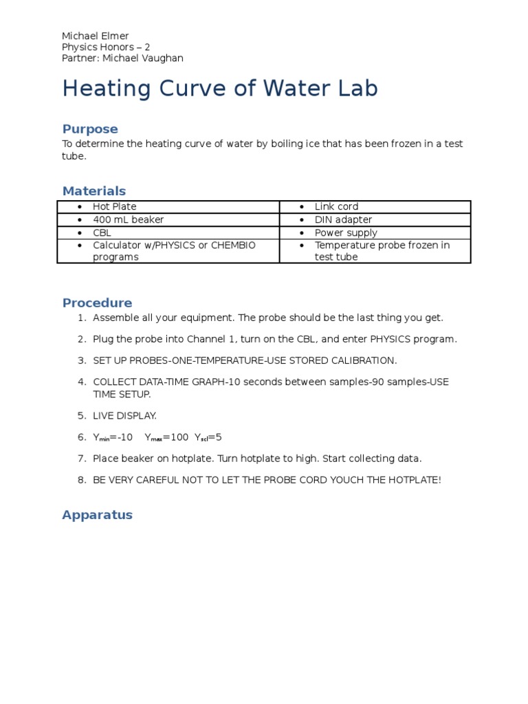 Heating Curve of Water Lab | PDF | Ice | Heat
