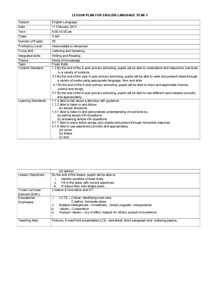Lesson Plan for Tls | Lesson Plan | Question