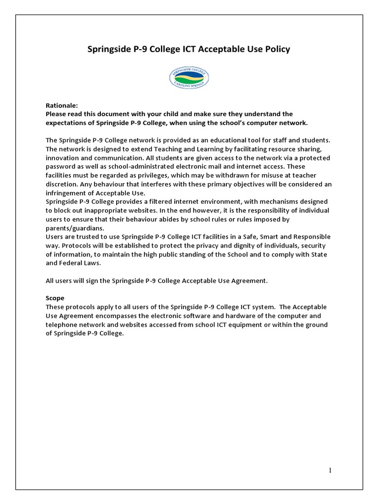 Ict Acceptable Use Policy | PDF | Malware | Educational Technology