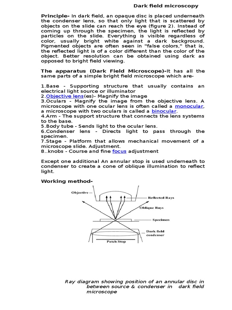 Dark Field Microscopy Overview | PDF | Fluorescence Microscope | Microscopy
