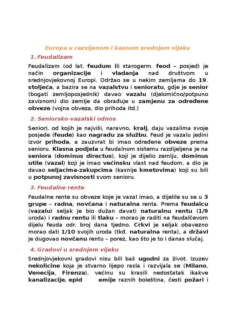 Europa U Razvijenom I Kasnom Srednjem Vijeku | PDF