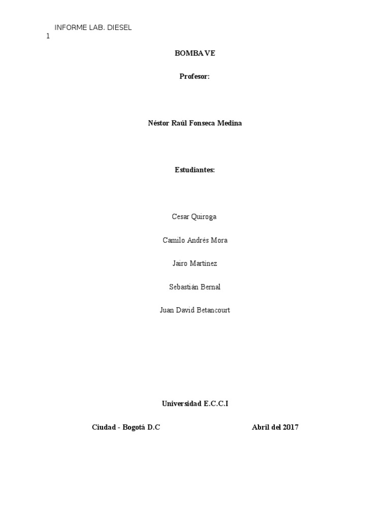 Bomba Rotativa VE Informefinal | PDF | Motor diesel | Bomba