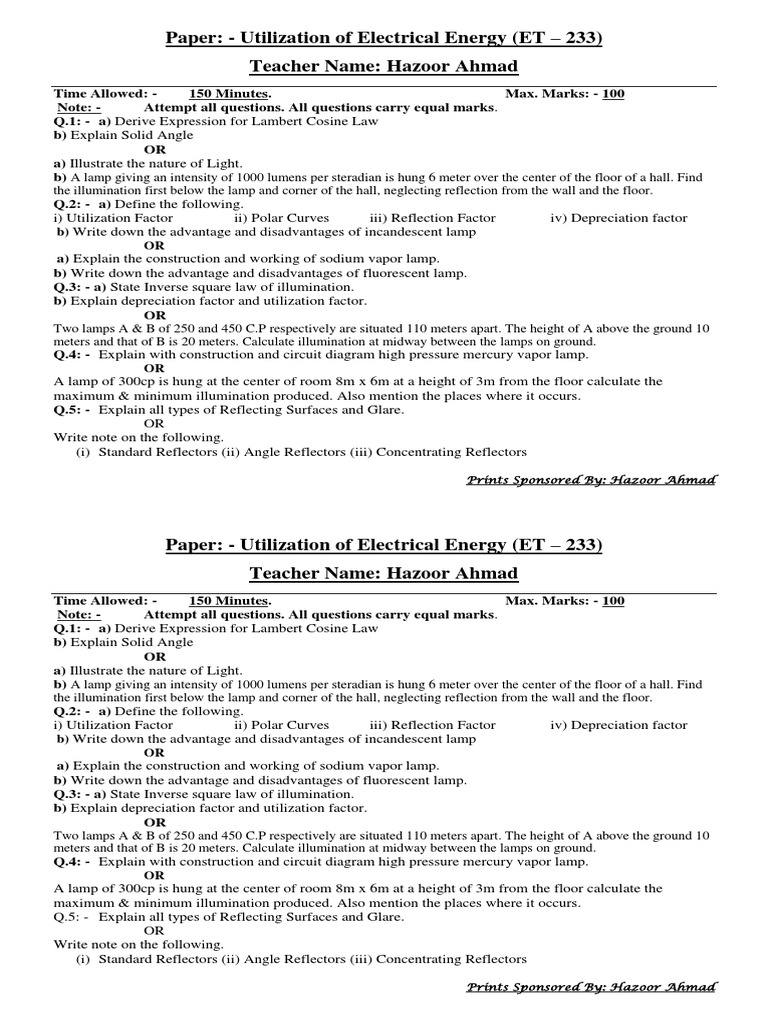 ET-233 Midterm Chapter 1 (From Board Past Papers) | PDF | Lighting | Reflection (Physics)
