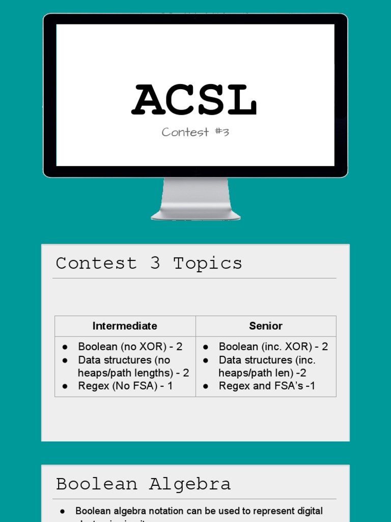 Acsl 16 17 Contest 3 Notes Boolean Data Structures Regex Prev Boolean