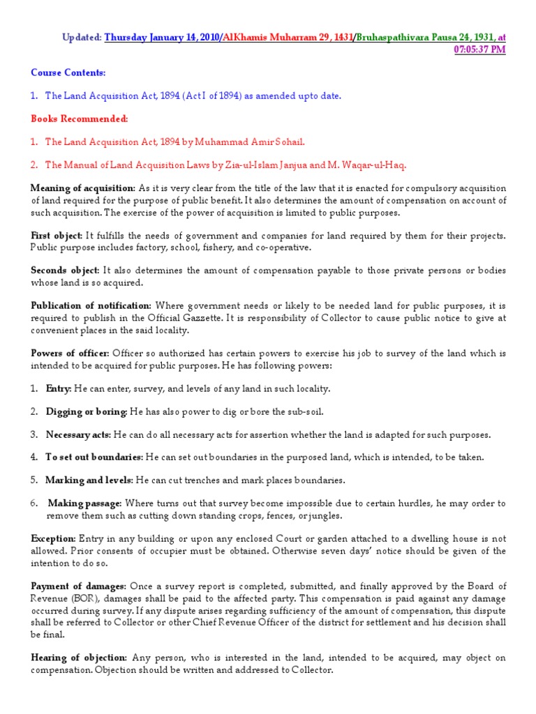 The Land Acquisition Act, 1894 | PDF | Apportionment | Eminent Domain