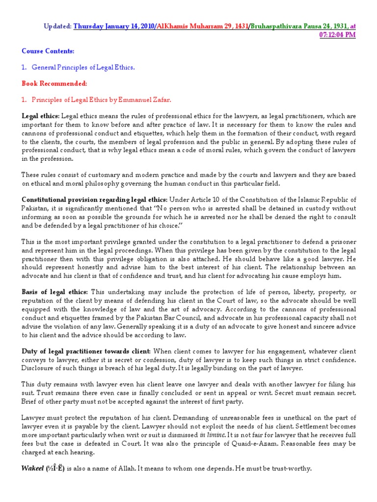 General Principles of Legal Ethics | PDF | Advocate | Lawyer