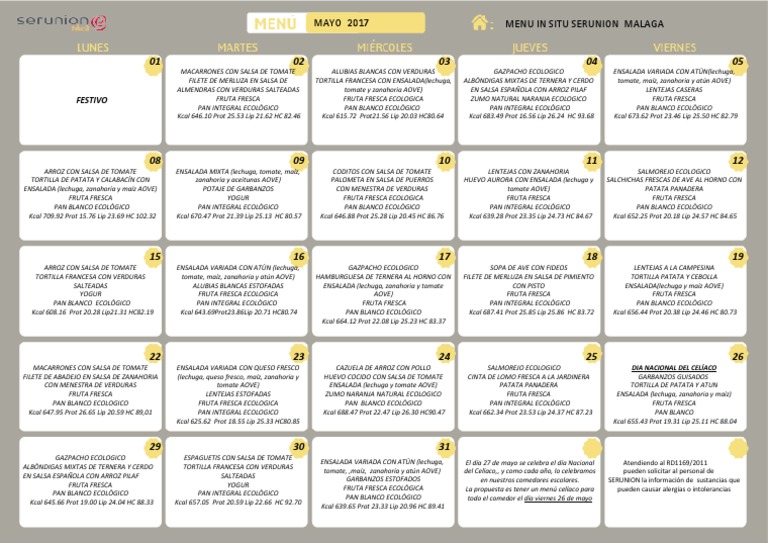 Menu Serunion Mayo in Situ Malaga | PDF