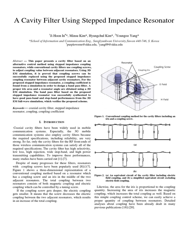 A Cavity Filter Using Stepped Impedance Resonator | PDF | Electronic ...
