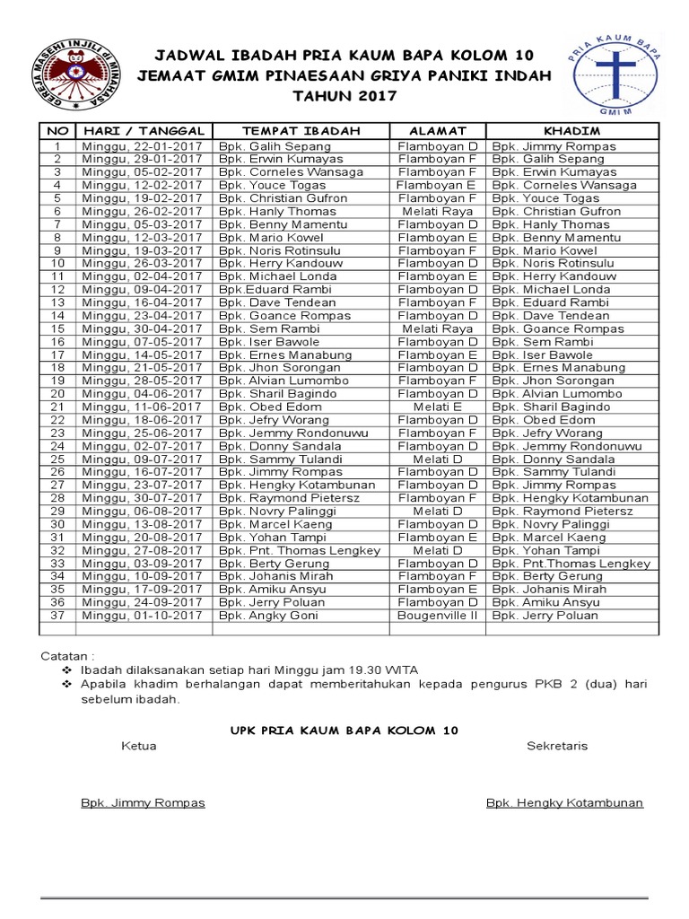Jadwal Ibadah PKB Kolom 10 | PDF