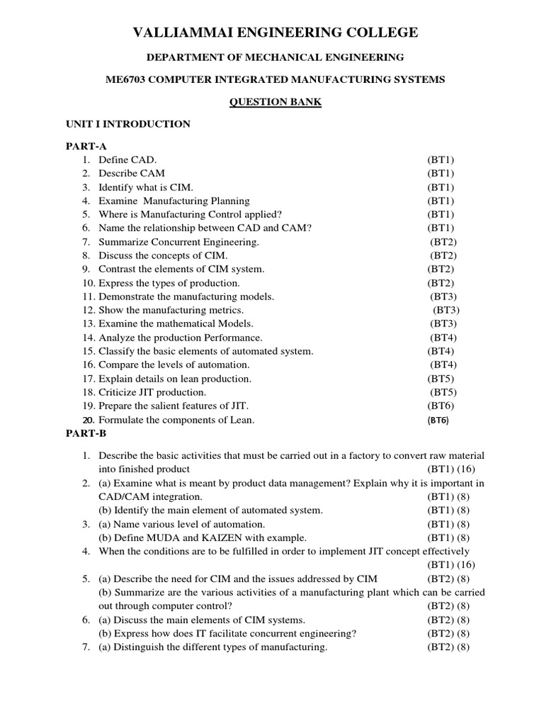 ME6703-Computer Integrated Manufacturing Systems | PDF | Lean ...