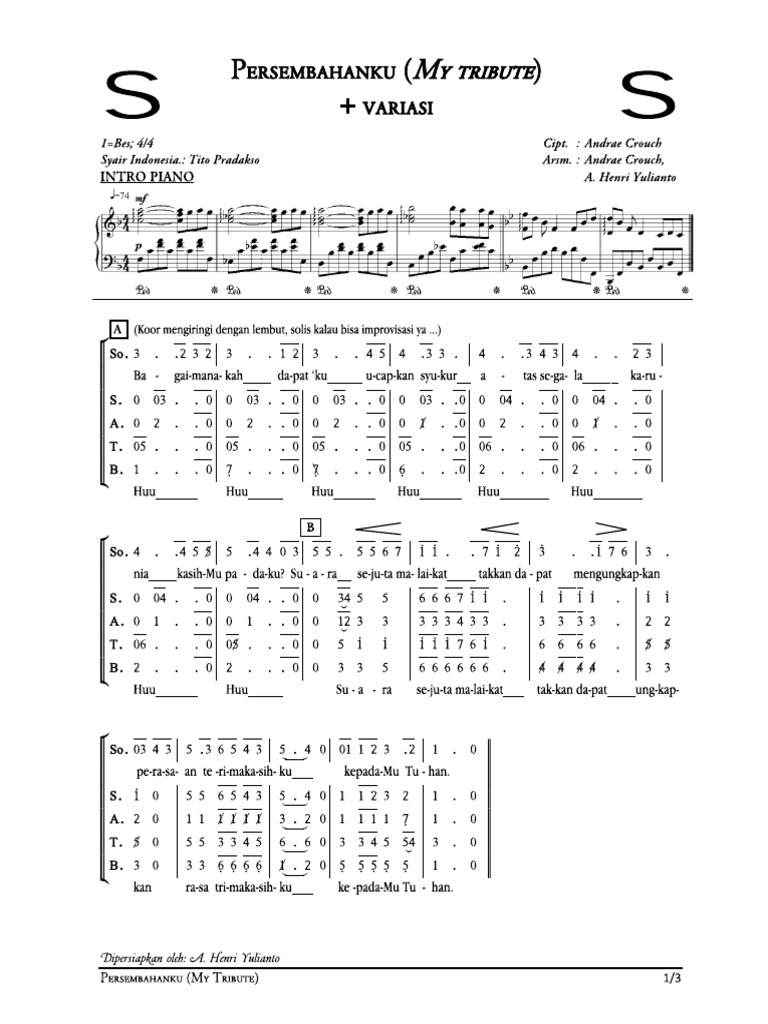 Persembahanku My Tribute Partitur SATB PDF | PDF