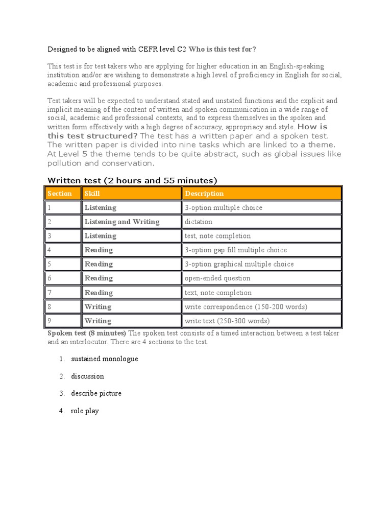 Designed To Be Aligned With CEFR Level C2: Written Test (2 Hours and 55 ...