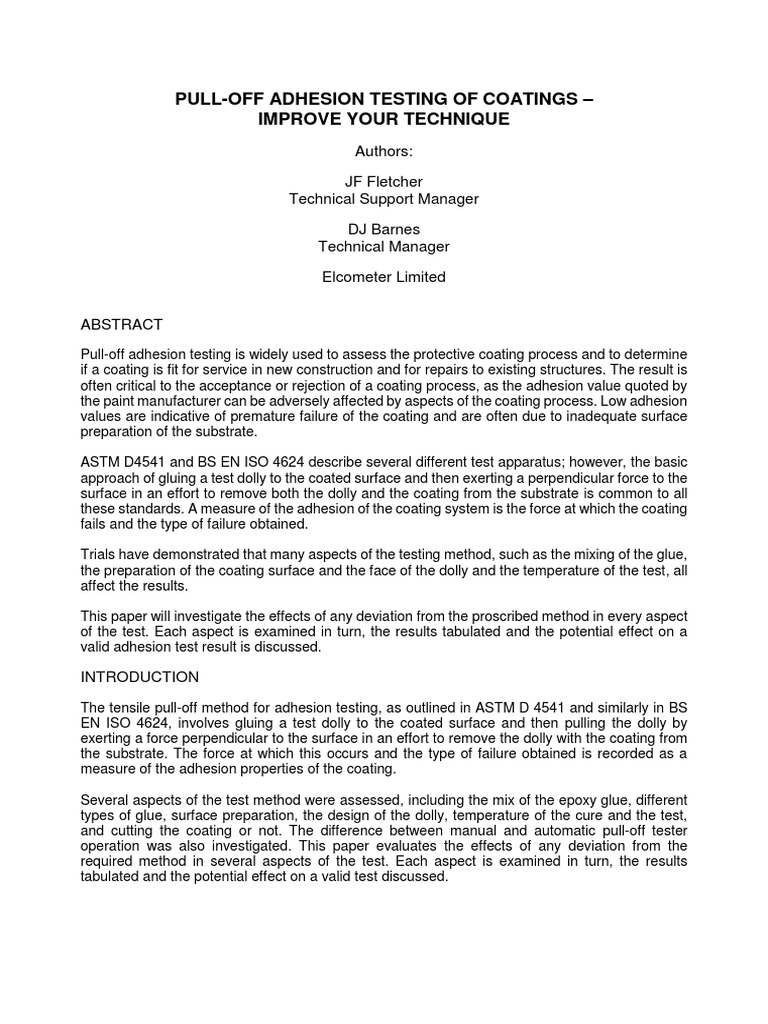 Pull-Off Adhesion Testing of Coatings Improve Your Technique | PDF ...