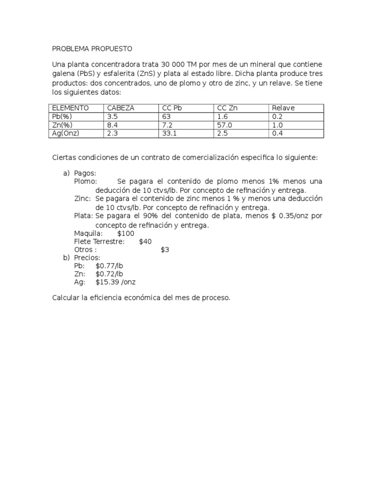 Problema Propuesto | PDF | Zinc | Conjuntos de elementos químicos