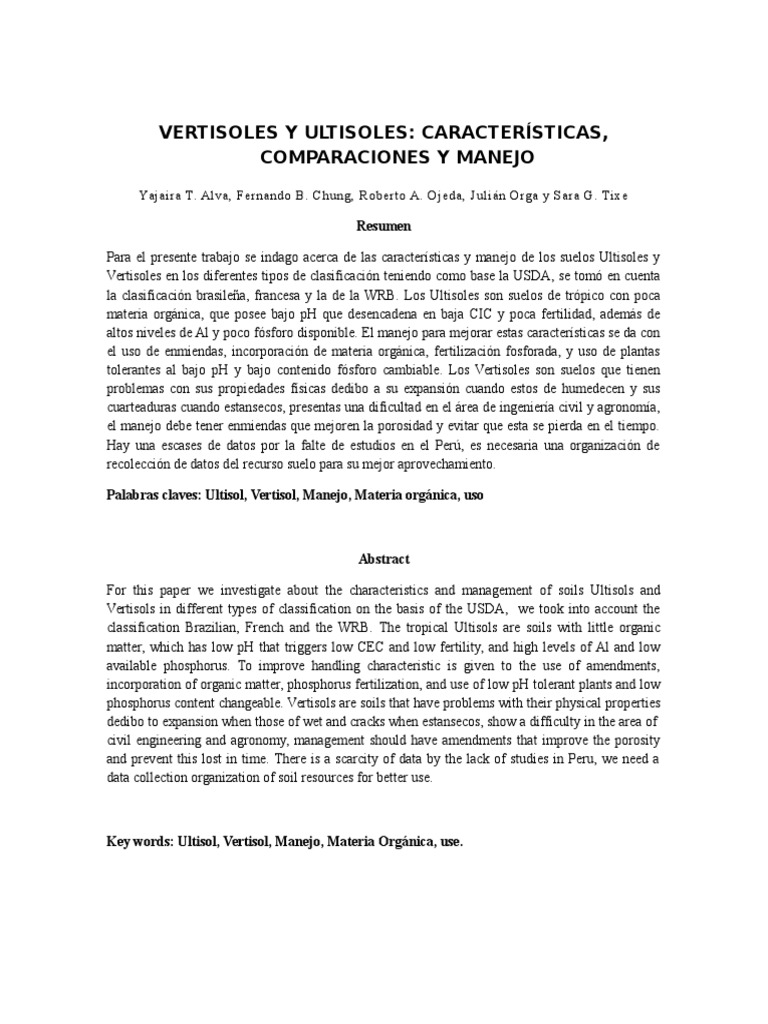Vertisoles y Ultisoles Caracteristicas C | PDF | Aluminio | Agricultura