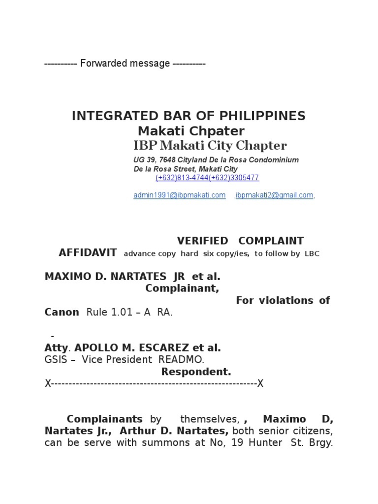 Commission Ibp Verified Cmplaint Six Copy Send To Ibp | PDF | Search ...