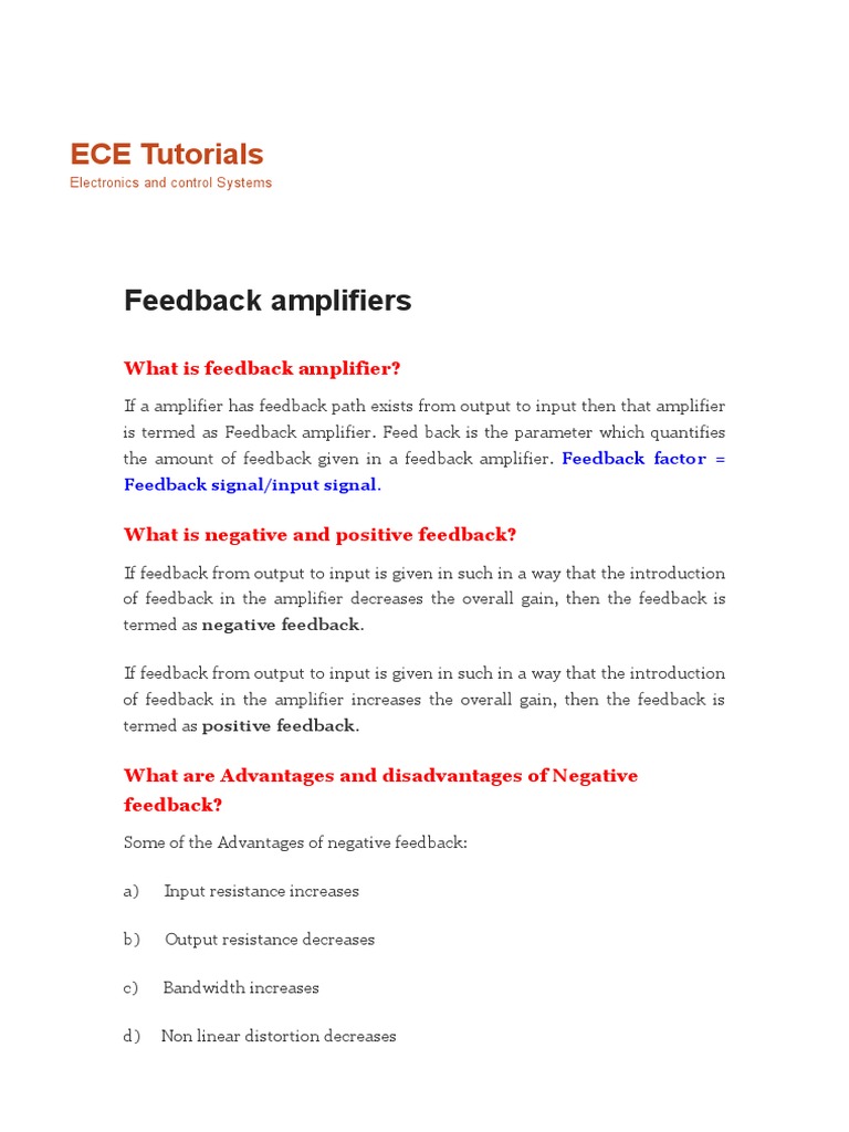 Feedback Amplifiers Ece Tutorials Pdf Pdf Feedback Positive