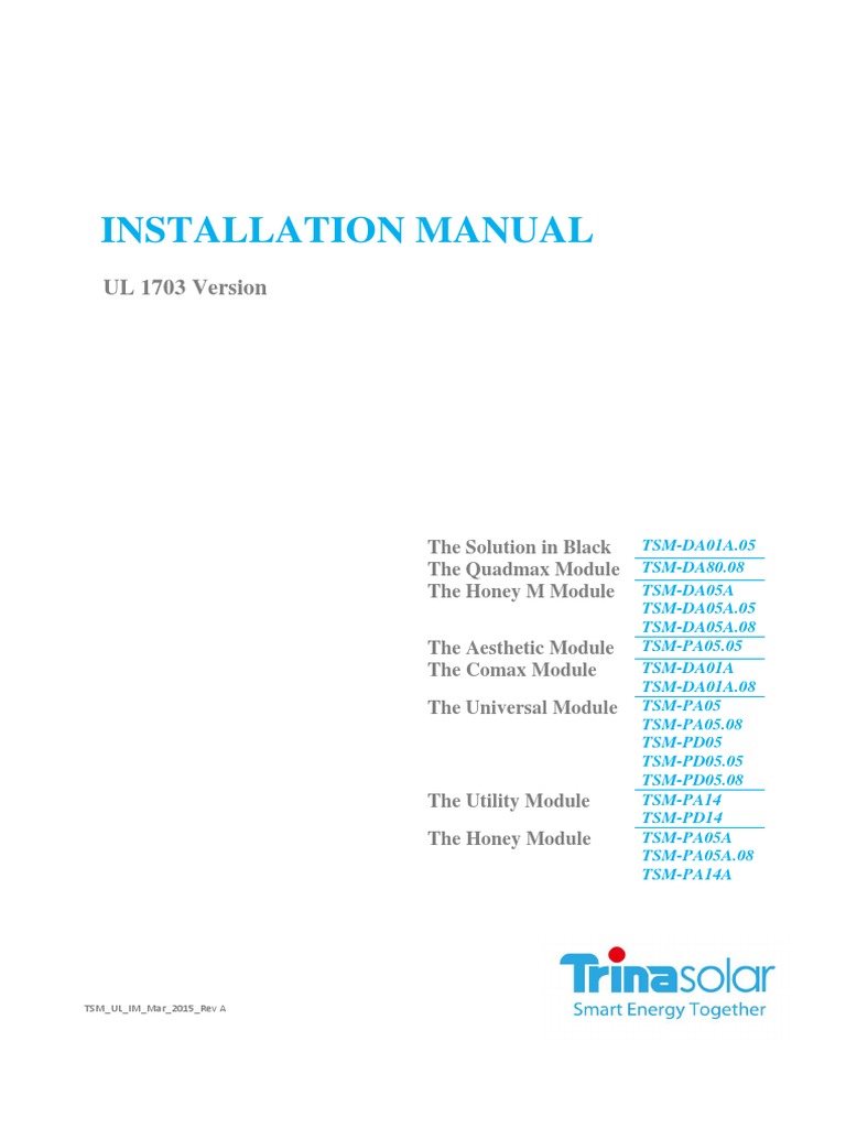 Installation Manual Trina Solar | PDF | Photovoltaic System | Solar Panel