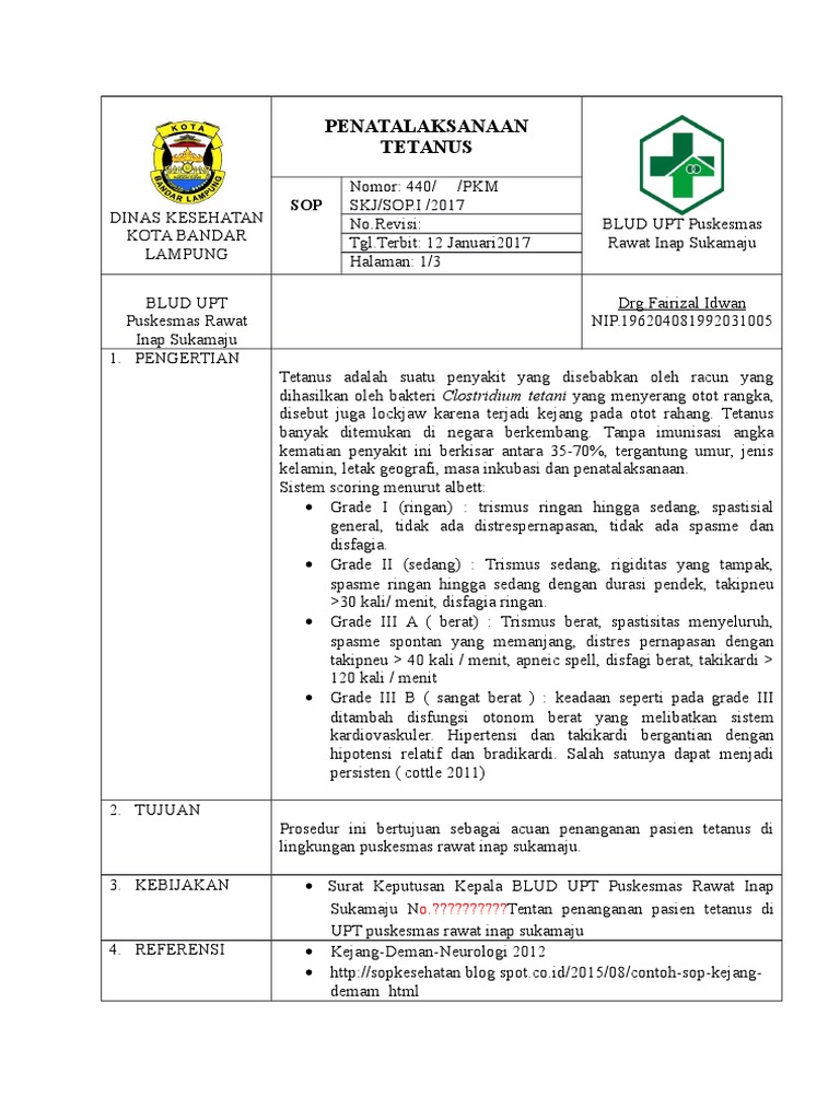 SOP Penatalaksanaan Tetanus | PDF