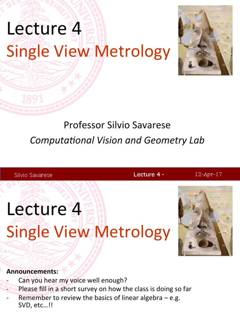 Lecture4 Single View Metrology | PDF | Euclidean Space | Projective ...
