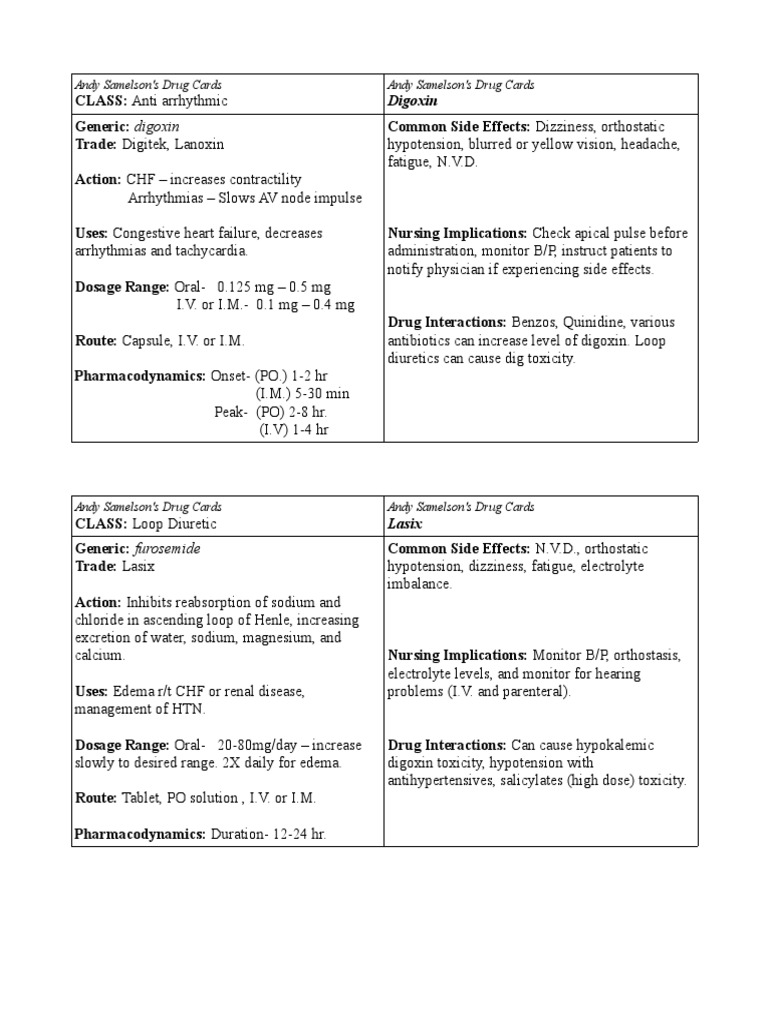 Digoxin: Andy Samelson's Drug Cards Andy Samelson's Drug Cards ...